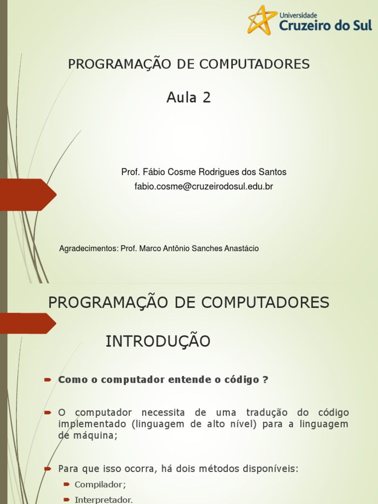 Aula 2 | PDF | Python (linguagem de programação) | Linguagem de programação