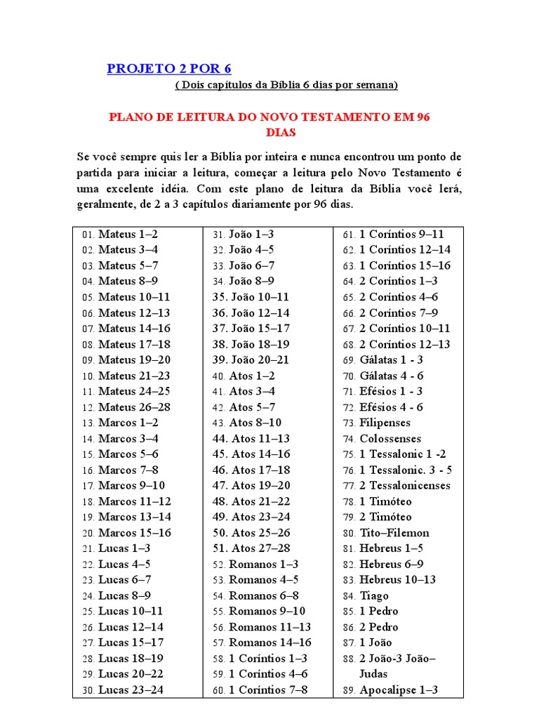 Plano De Leitura Do Novo Testamento Em 96 Dias Pdf Pdf Literatura