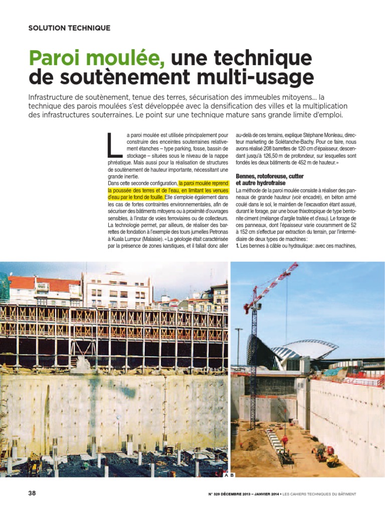Paroi Moulée : Technique de Soutènement Polyvalente | PDF | Technologie ...