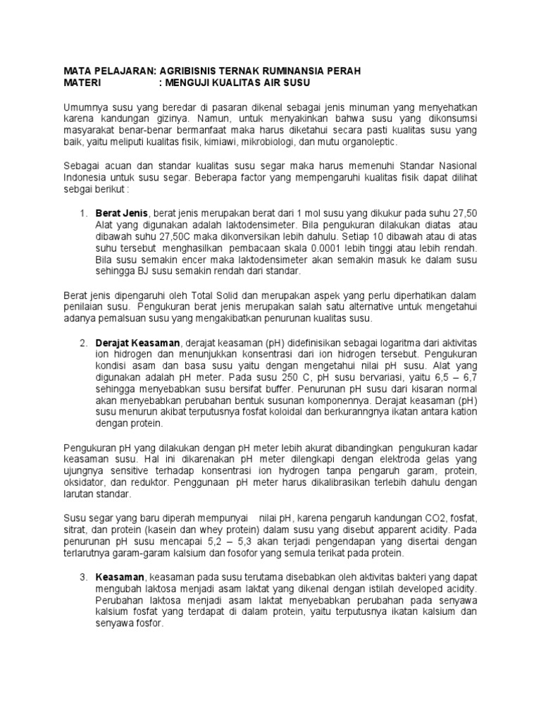 Uji Kualitas Susu | PDF | Memasak, Makanan, & Anggur | Kesehatan Holistik