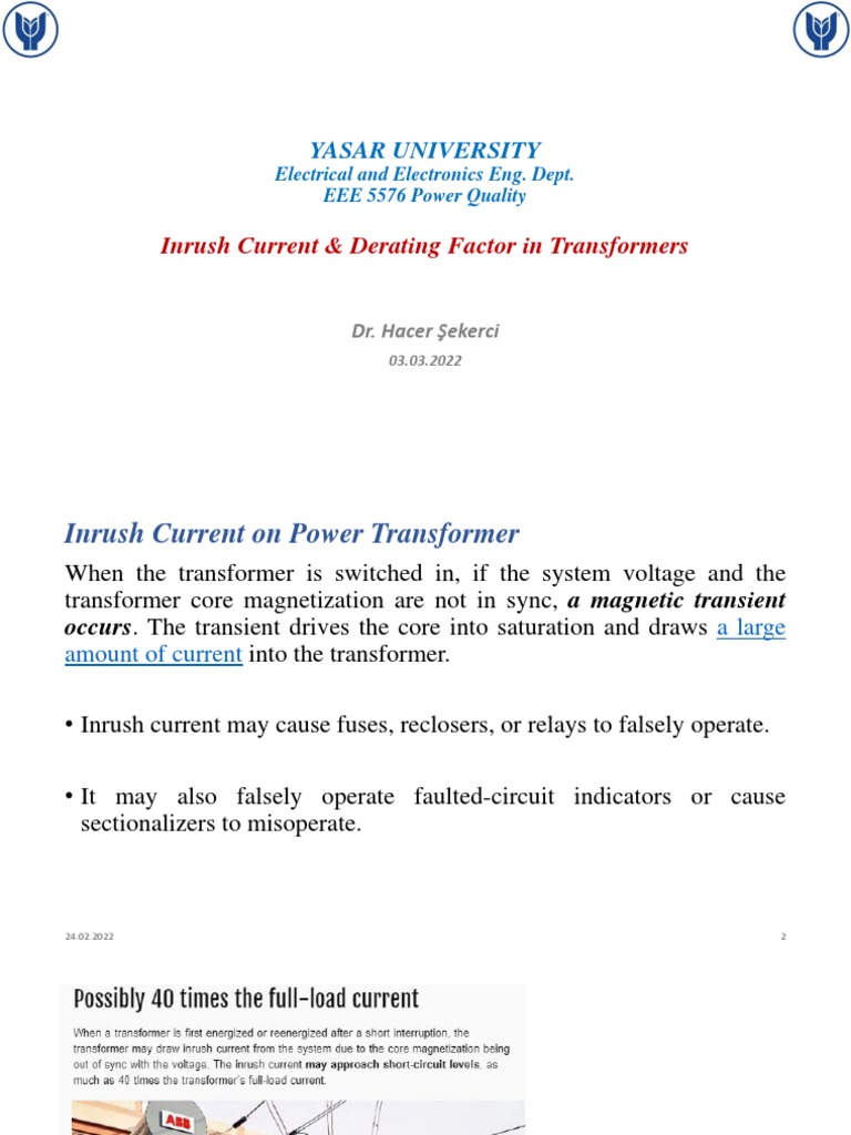Yasar University: Inrush Current & Derating Factor in Transformers ...