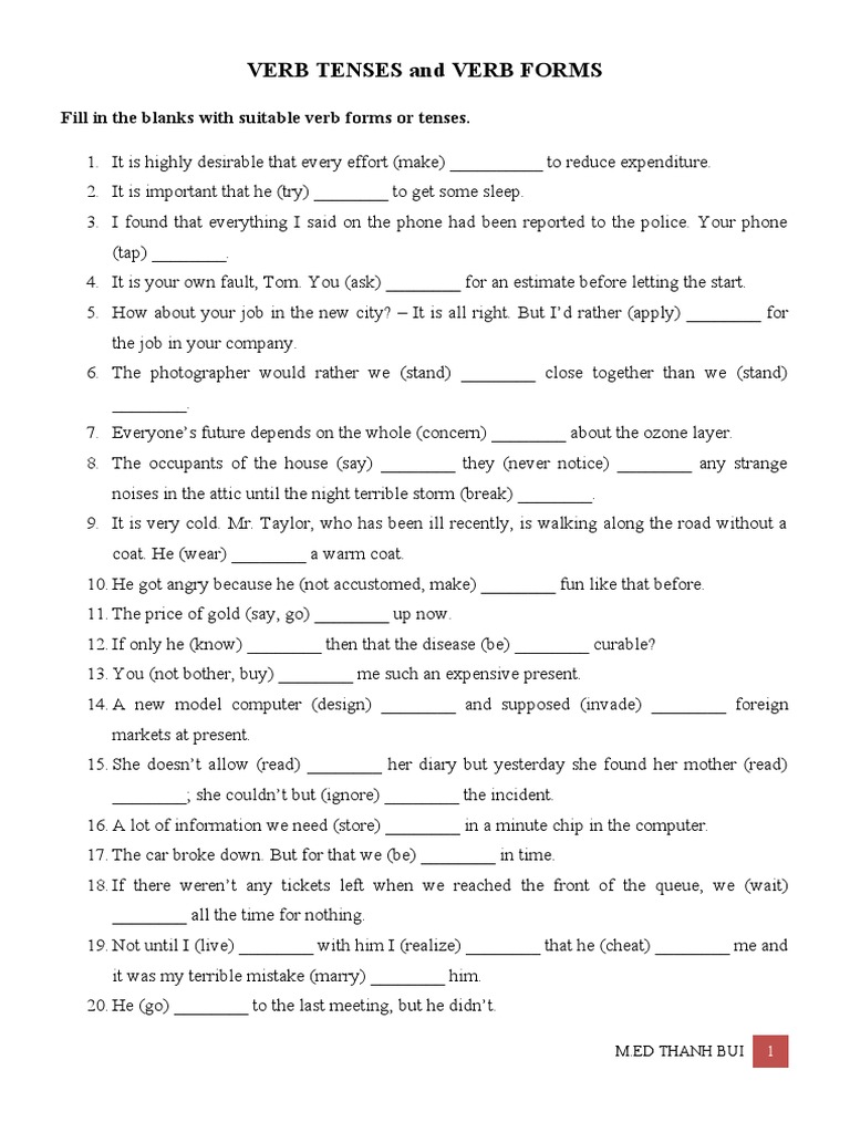2019 - Grammar - Exercise - Verb Forms and Tenses | PDF