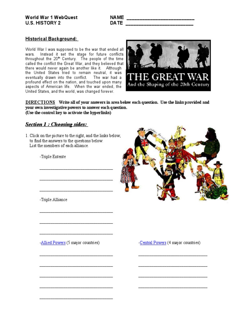 World War 1 Web Quest | PDF
