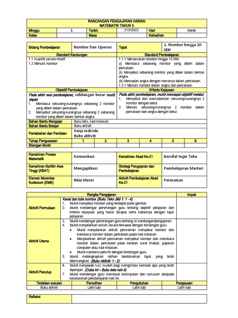 RPH MT Tahun 3 | PDF