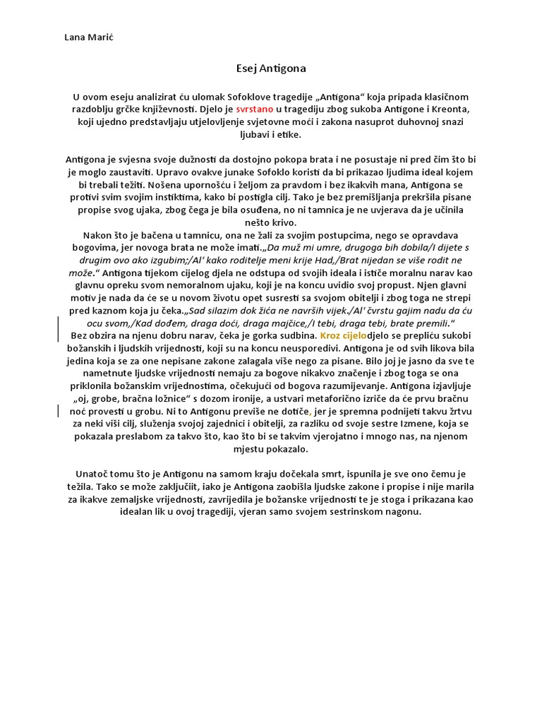 Esej Antigona Ispravljen | PDF