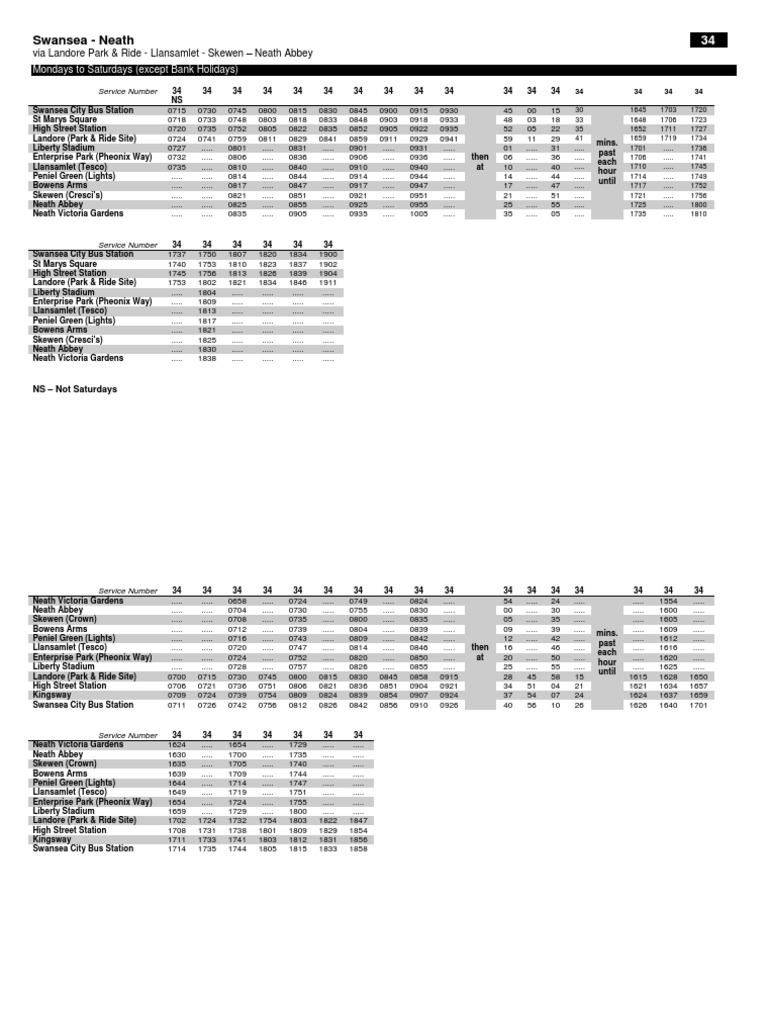 34 Timetable (1-9-19) | PDF | Transport