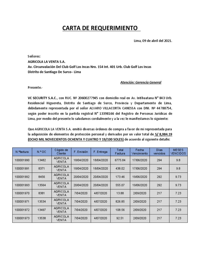 Carta de Requerimiento de Pago Final | PDF