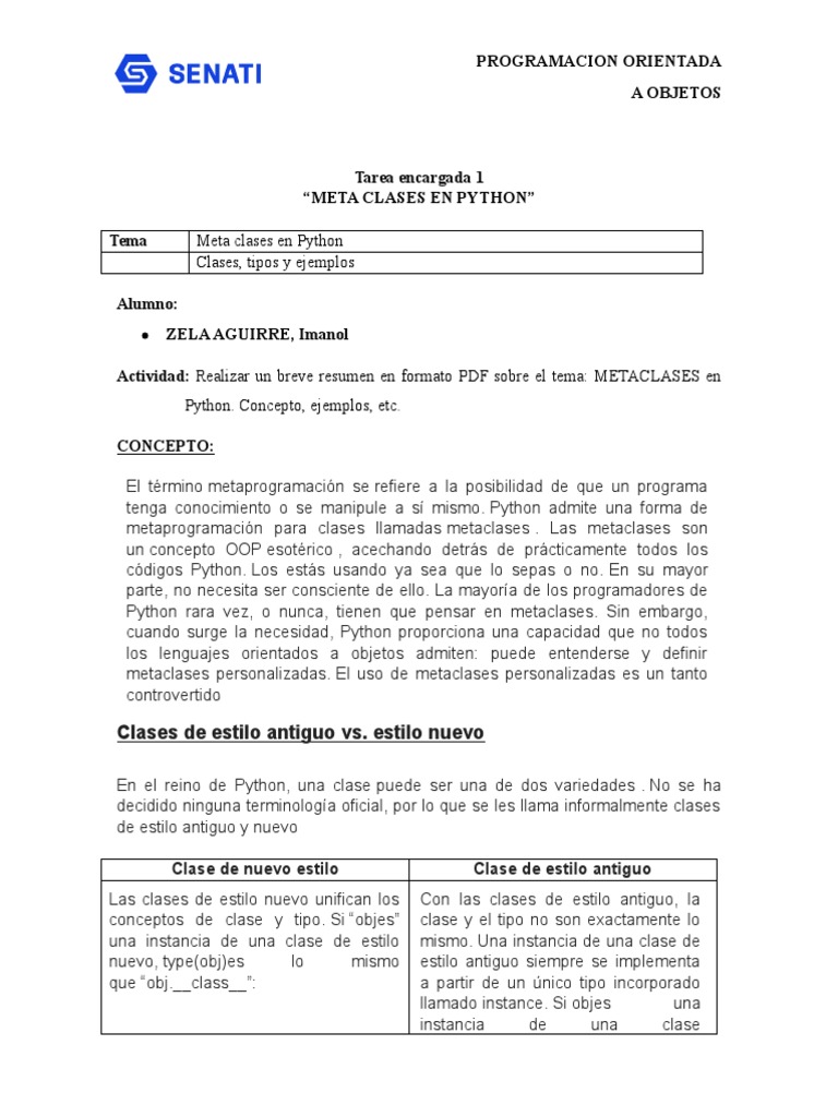 MetaclasesPython ImanolZela | PDF | Objeto (informática) | Python (lenguaje de programación)