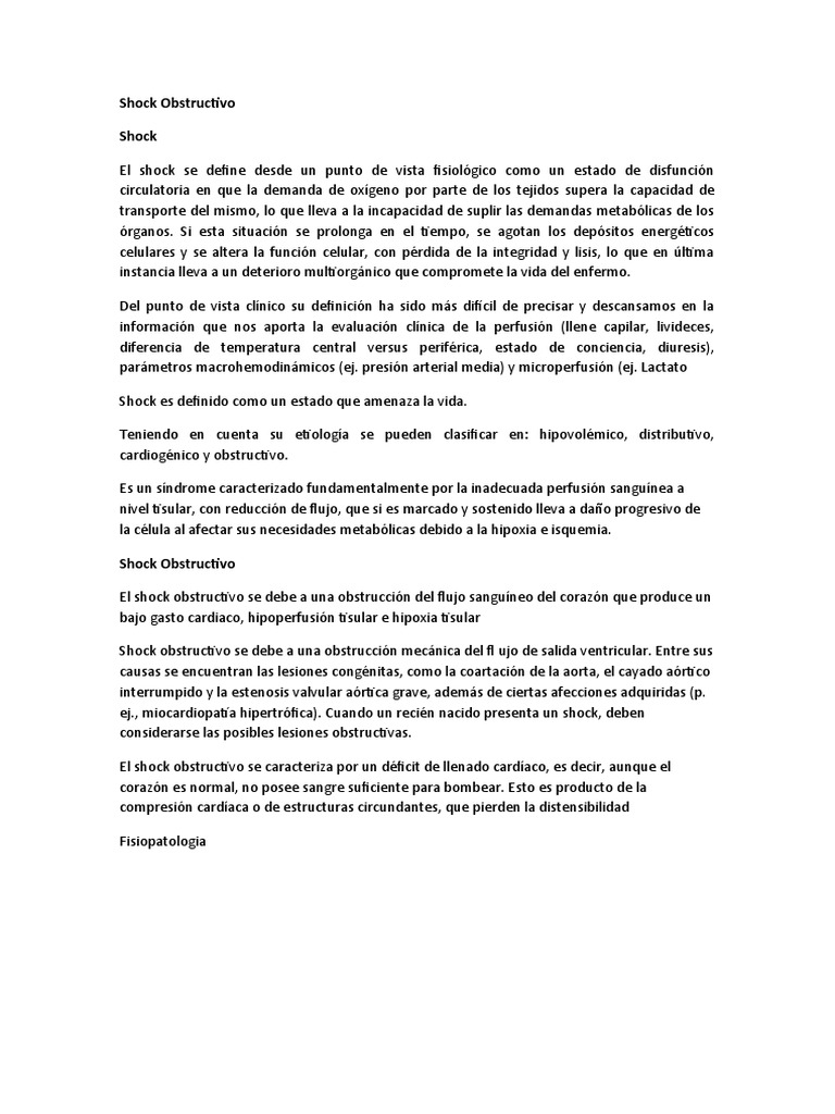 Shock Obstructivo | PDF | Choque (circulatorio) | Hipoxia (médica)