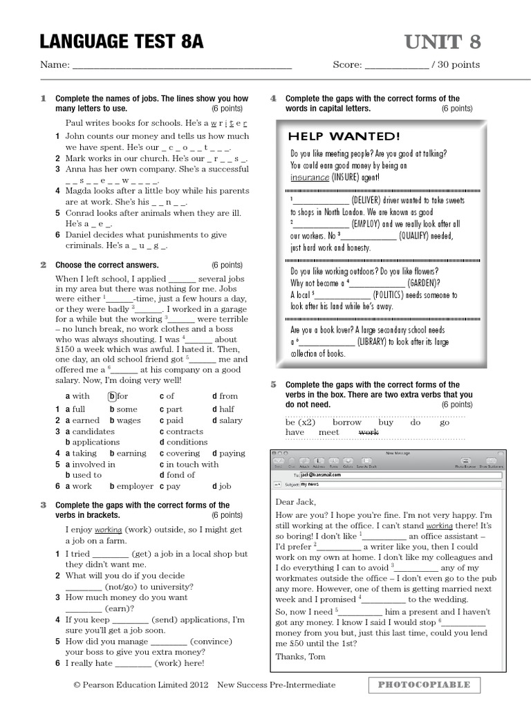 Language Test 8a Unit 8 Pdf Salary