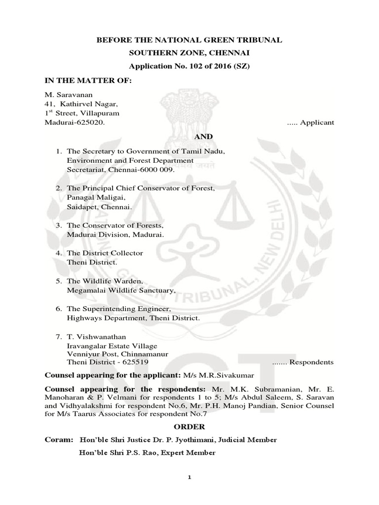Megamalai Reserved Forest Road Widening NGT Judgement | PDF | Natural ...