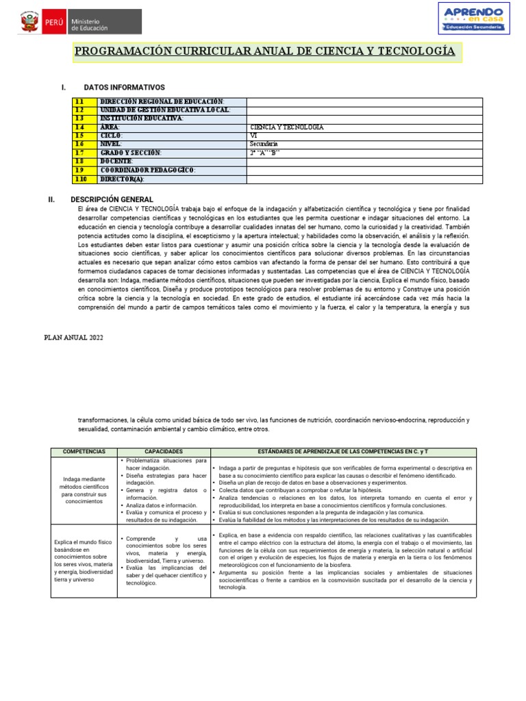PROGRAMACION ANUAL CyT 2DO | PDF | Aprendizaje | Importar