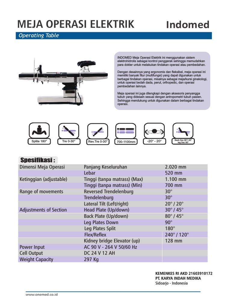 Brosur Meja Operasi Elektrik | PDF