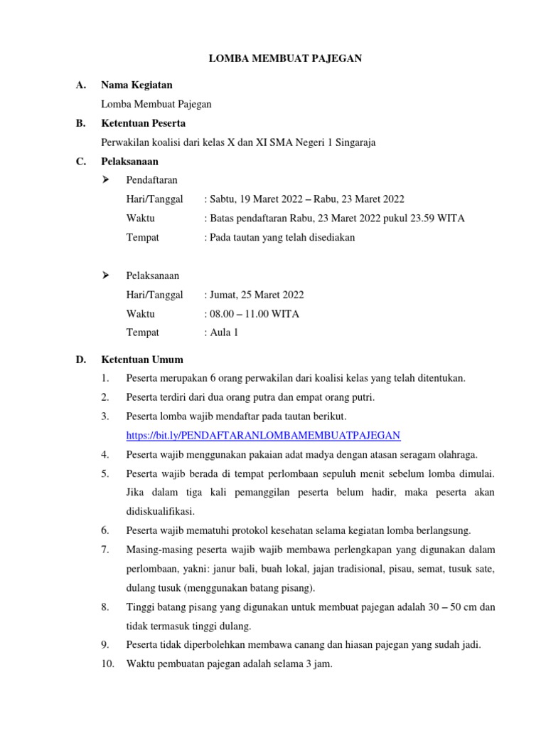 Draft Lomba Membuat Pajegan | PDF