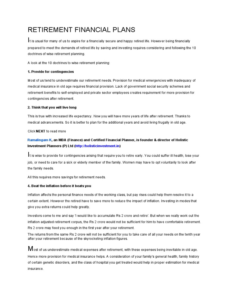 Financial Retirement Plan | PDF | Retirement | Pension