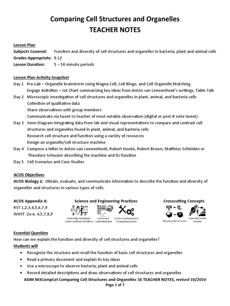 Comparing Cell Structures and Organelles | PDF | Cell (Biology ...
