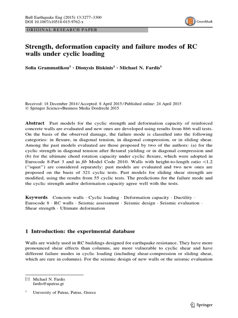 Strength, Deformation Capacity and Failure Modes of RC Walls Under Cyclic Loading | PDF ...