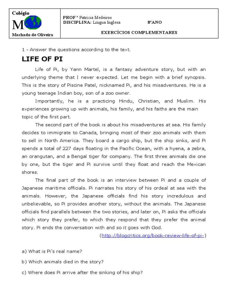 Life of Pi: Colégio | PDF | Mystery, Thriller & Crime Fiction | Young Adult