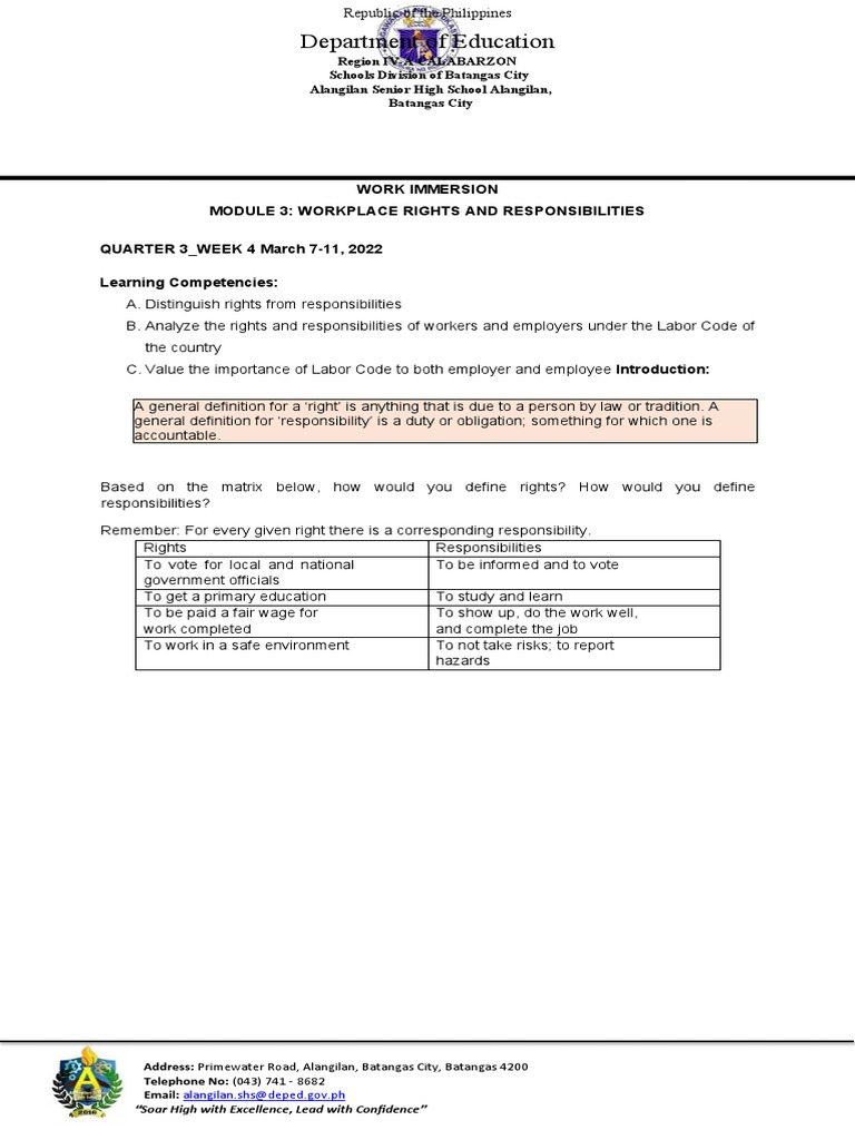 Work-Immersion-Module Q3 Wk4 | PDF | Employment | Overtime