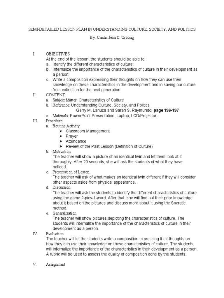 Semi Detailed Lesson Plan | PDF | Teachers | Lesson Plan