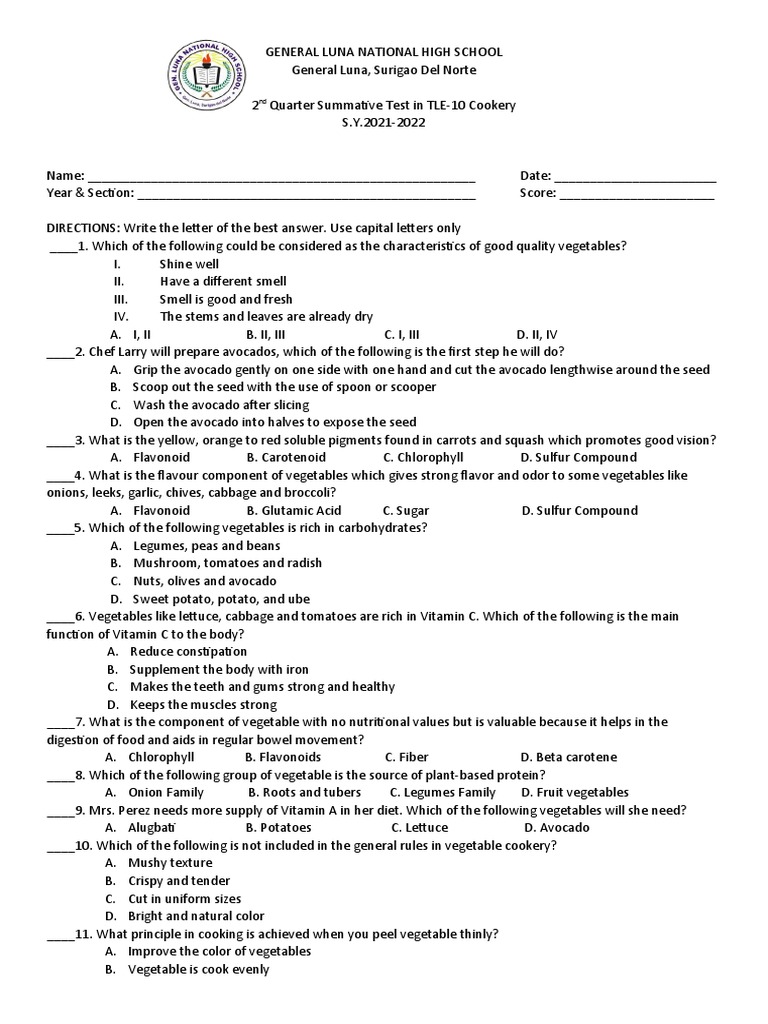 Summative Assessment on Cookery: Evaluating Students' Knowledge of ...