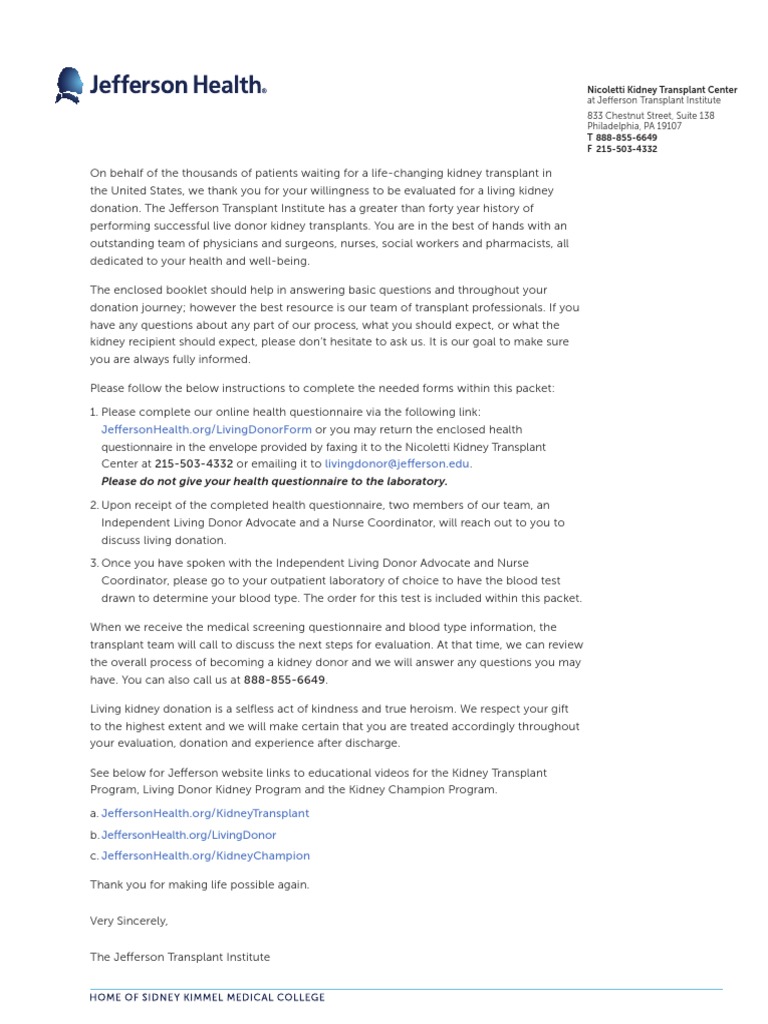 Living Donor Packet PDF September 2020 | PDF | Kidney Transplantation ...
