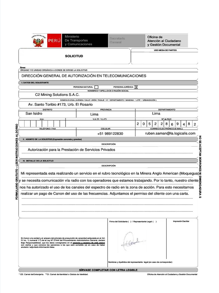 Solicitud MTC en formato PDF | PDF