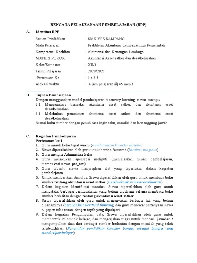 RPP KD 1 - Akuntansi Asset Satker, Desa | PDF