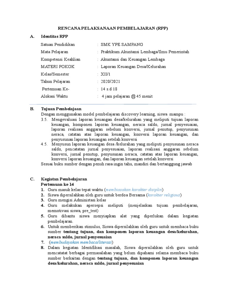 RPP KD 5 - Laporan Keuangan Desa | PDF | Karier & Perkembangan | Bisnis