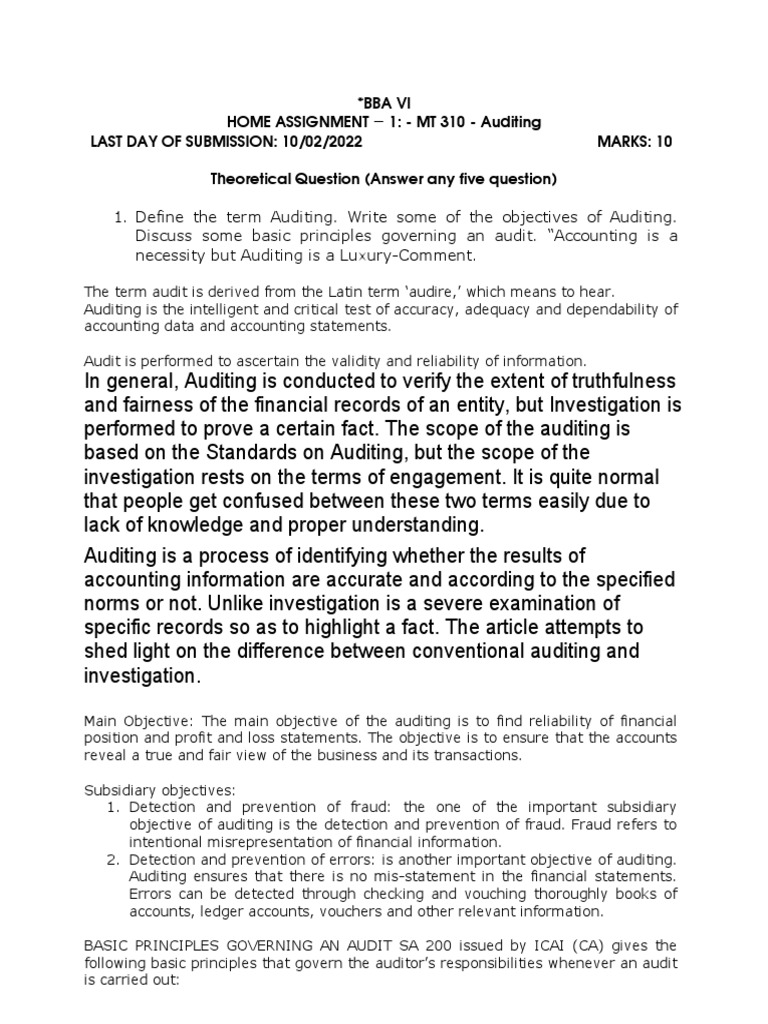 Assignment - 1 - Audit | PDF | Audit | Accounting