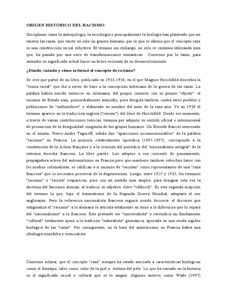 Origen Histórico Del Racismo | PDF | Discriminación y relaciones ...