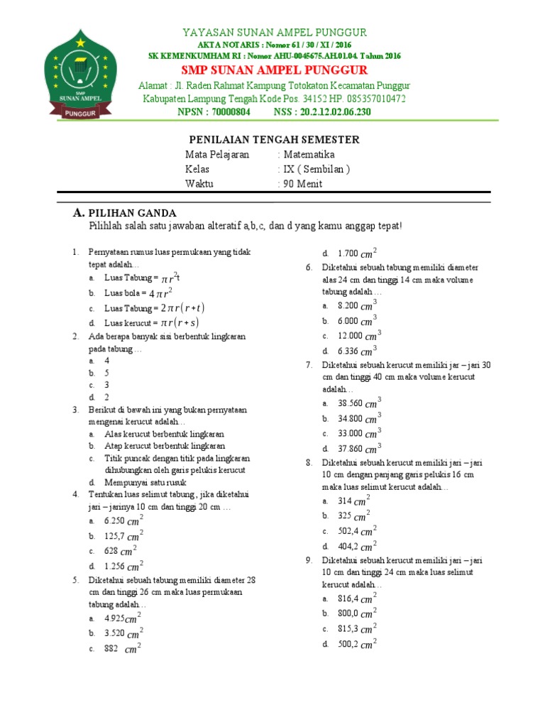Soal MTK Mid Semester 9 Genap | PDF