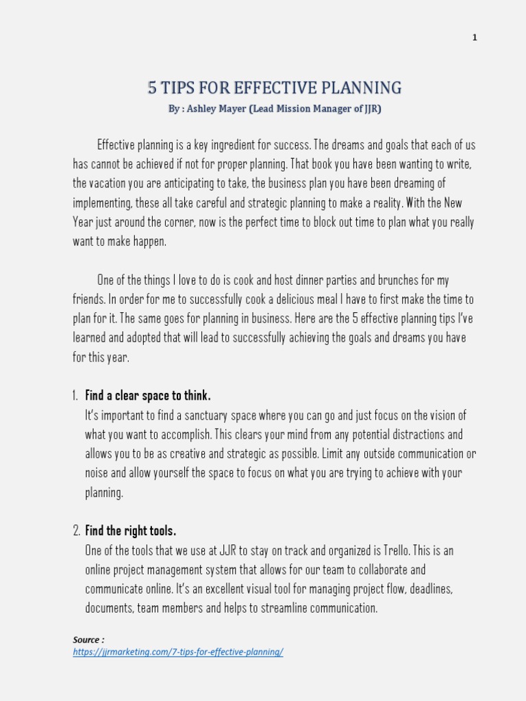 5 Tips For Effective Planning | PDF | Goal | Cognition