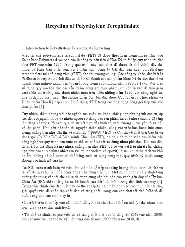 Recycling of Polyethylene Terephthalate | PDF