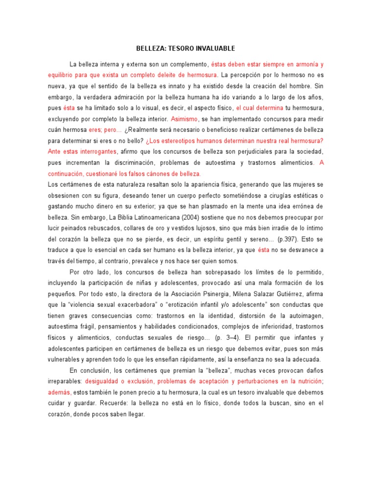 Texto de Los Concursos de Belleza | PDF | Belleza | Conceptos psicologicos