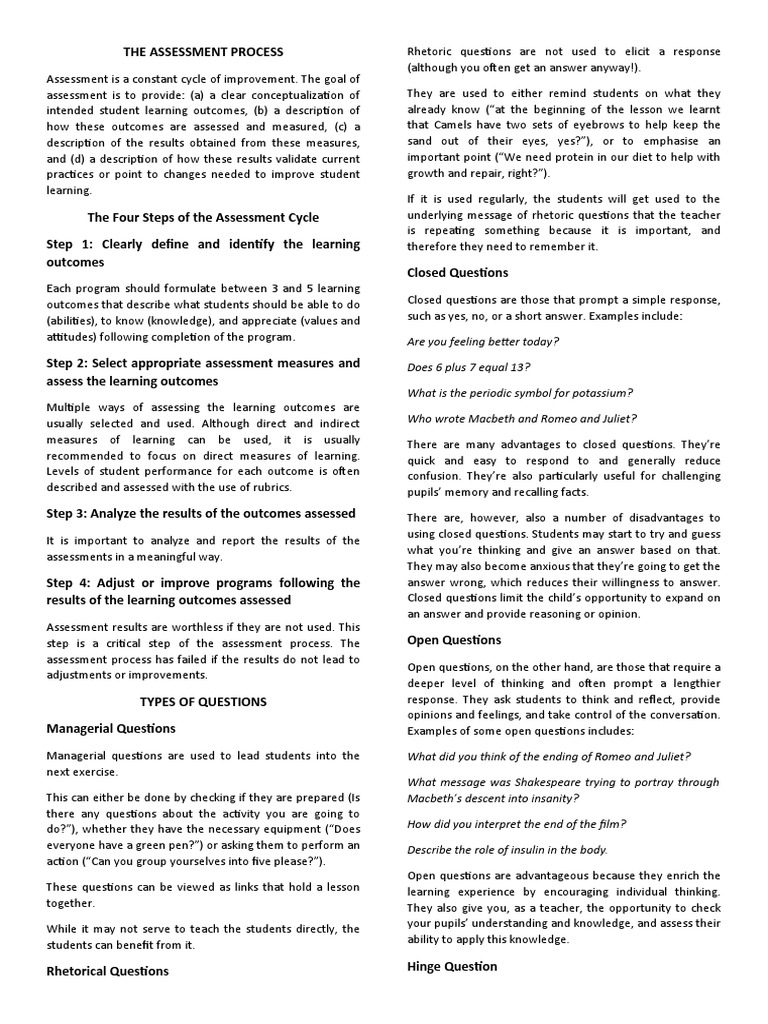 The Assessment Process | PDF | Learning | Teachers