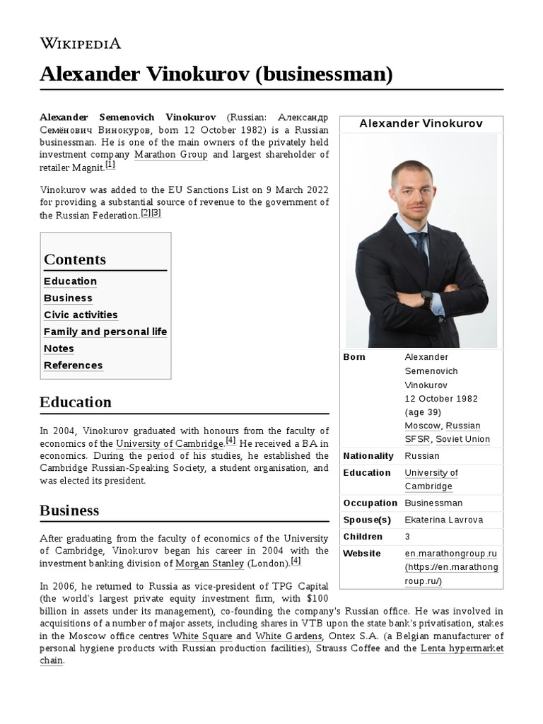 Alexander Vinokurov (Businessman) | PDF | Business | Economies