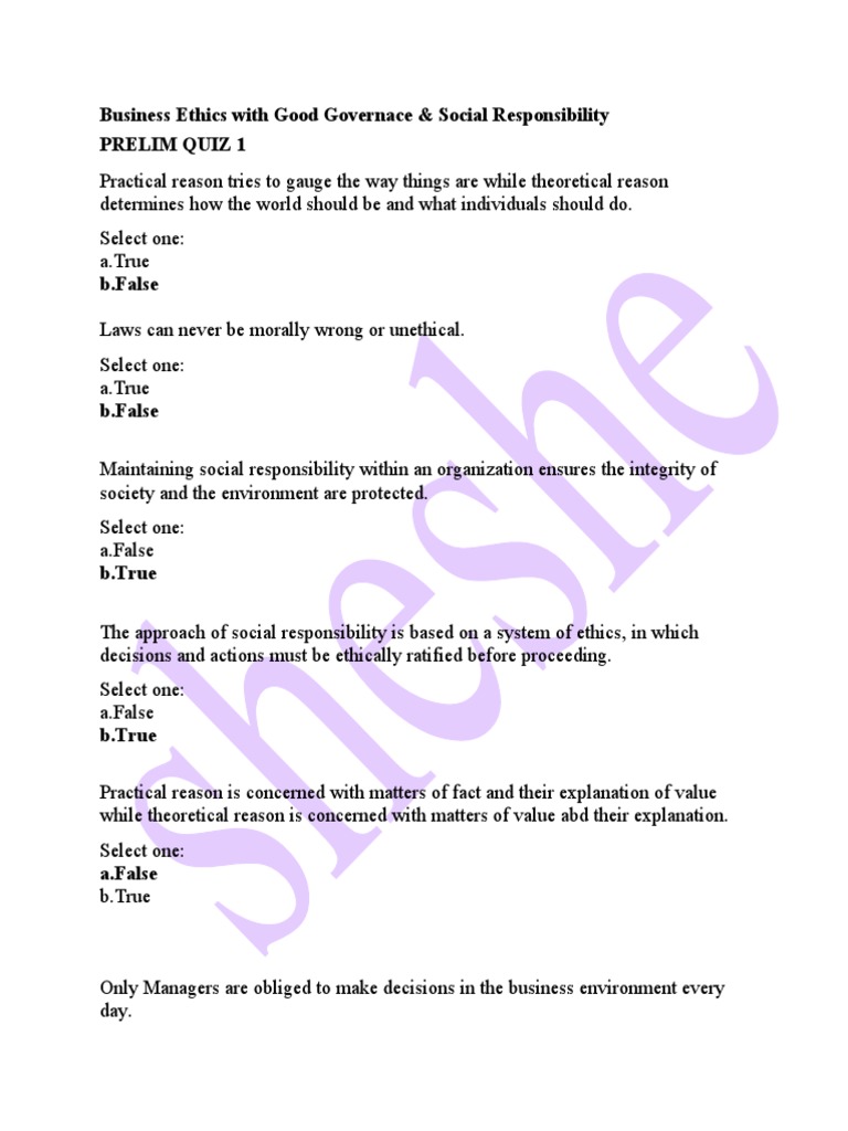 PRELIM Business Ethics With Good Governace | PDF | Utilitarianism ...