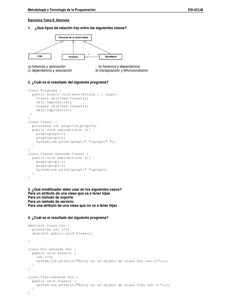 Ejercicios 8 | PDF | Herencia (Programación Orientada a Objetos) | Objeto (informática)