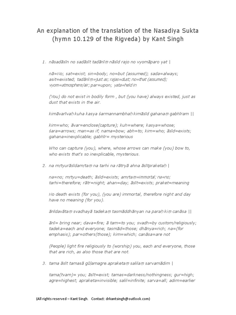 An Explanation of The Translation of The Nasadiya Sukta (Hymn 10.129 of ...