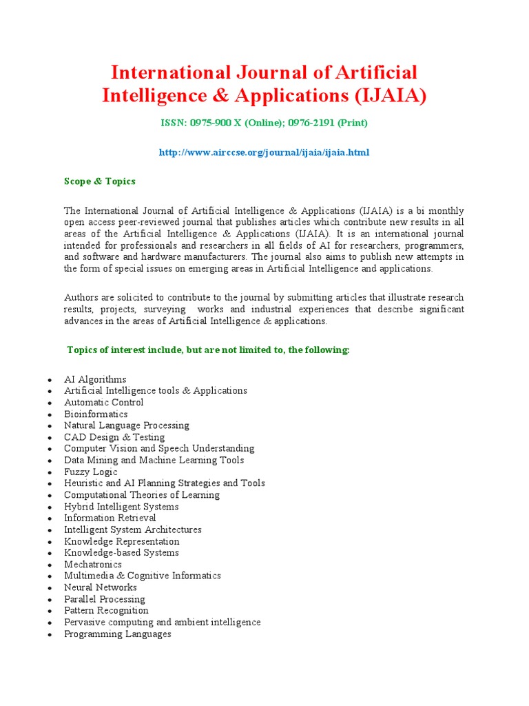 International Journal of Artificial Intelligence Applications IJAIA ...