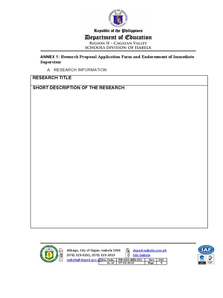 Research Proposal Application Form and Endorsement of Immediate ...