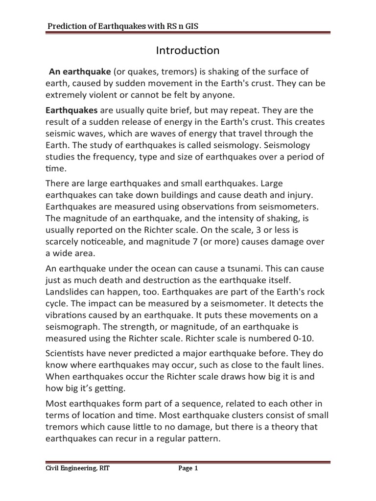 Earthquake Prediction Using RS and GIS | PDF | Earthquakes | Remote Sensing