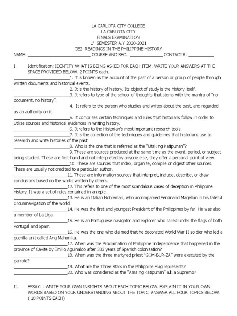Ge 2 Final Exam | PDF | Philippines
