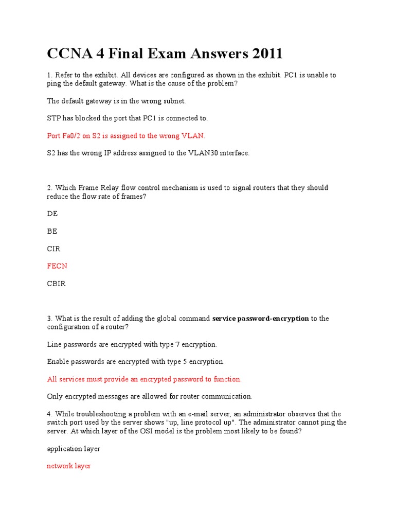 Ccna Final Exam 2011 Pdf Computer Network Rna