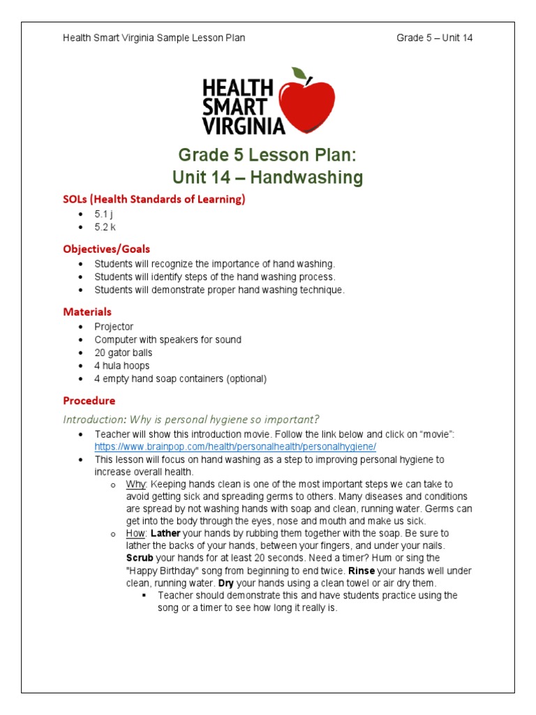 Grade 5 Handwashing Lesson Plan | PDF | Hand Washing | Health Sciences