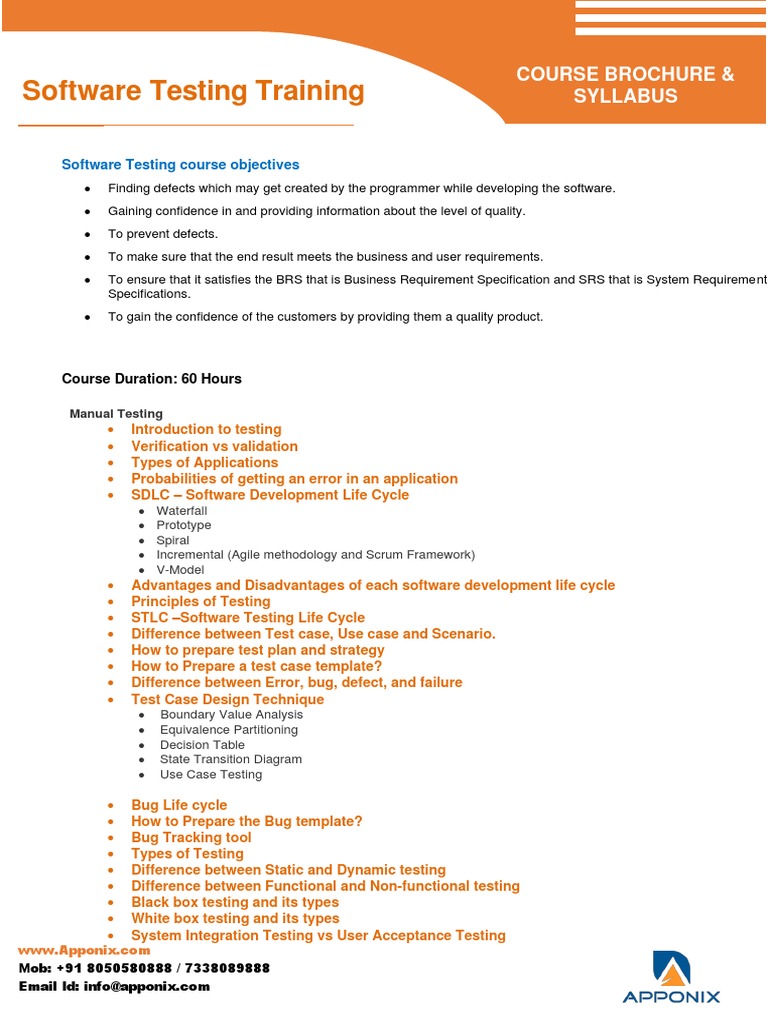 Software Testing Training: Course Brochure & Syllabus | PDF | Selenium ...