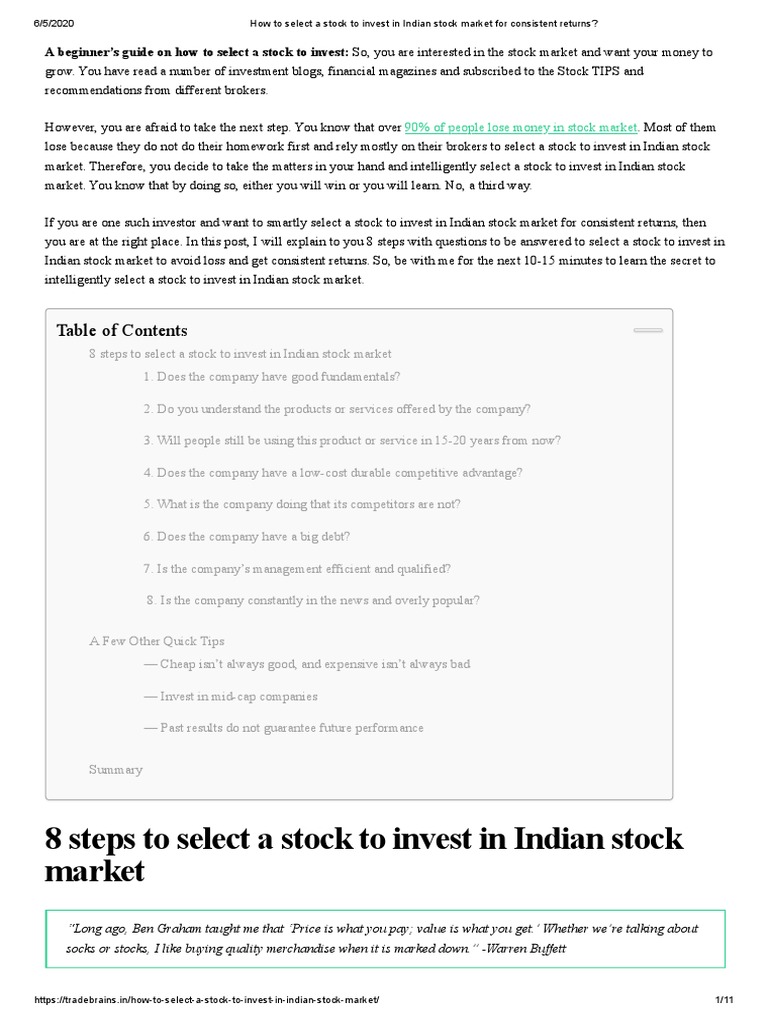 8 Steps To Select A Stock To Invest in Indian Stock Market | Download ...