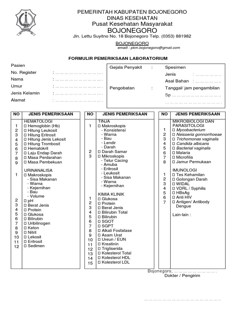 Formulir Pemeriksaan Laboratorium | PDF