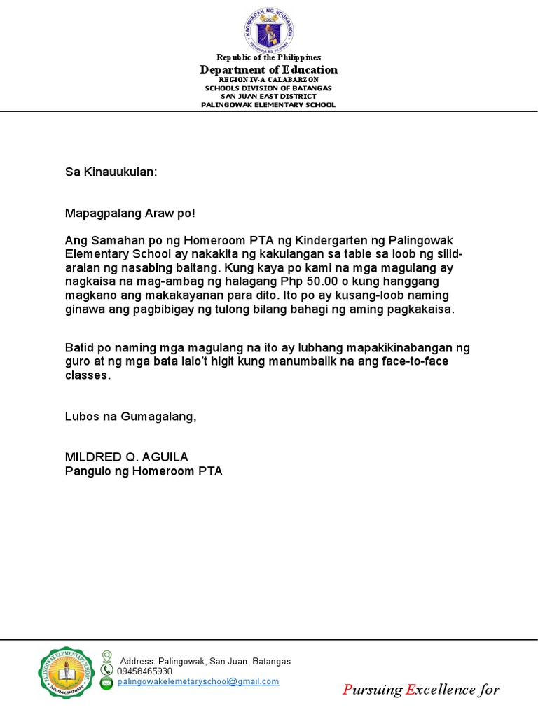 Kindergarten Solicitation Letter | PDF